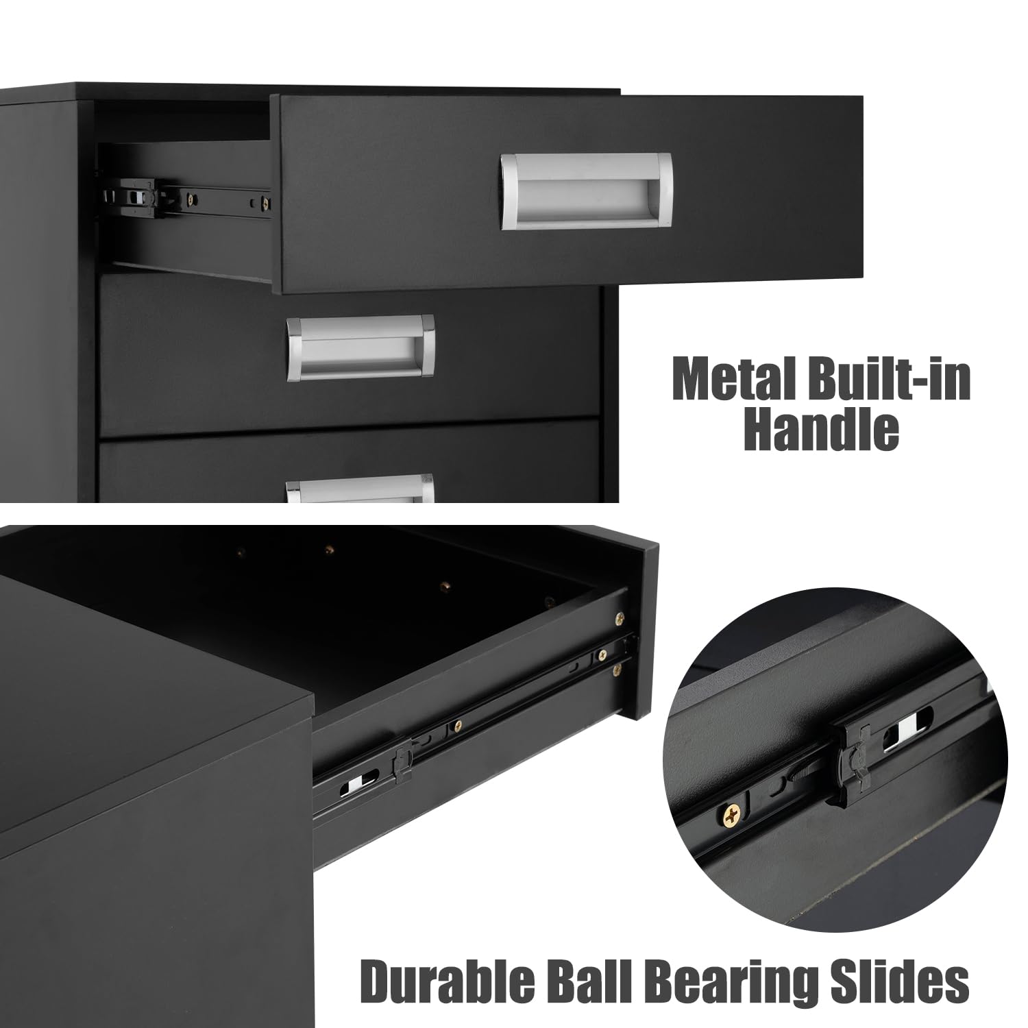 TOPSKY 5 Drawer Mobile Cabinet Fully Assembled Except Casters Built-in Handle (Black)