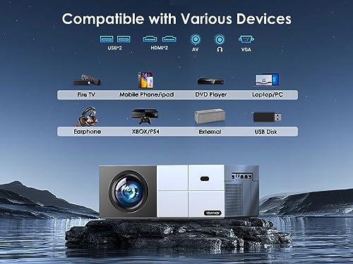 YOWHICK Projector 4K With WiFi and Bluetooth, 20000L Native 1080P Mini Projector For Outdoor Moives, Portable Video Projector For Home Theater, Compatible w/iOS/Android/Win/TV/PS5, White