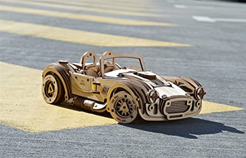 UGEARS Drift Cobra Racing Car Puzzle - Wooden 3D Puzzles for Adults Model Car Kit with Powerful Spring Motor - Retro Racing Car Model Building Kits Adult Puzzles - DIY Miniature Kit - 370 Pcs