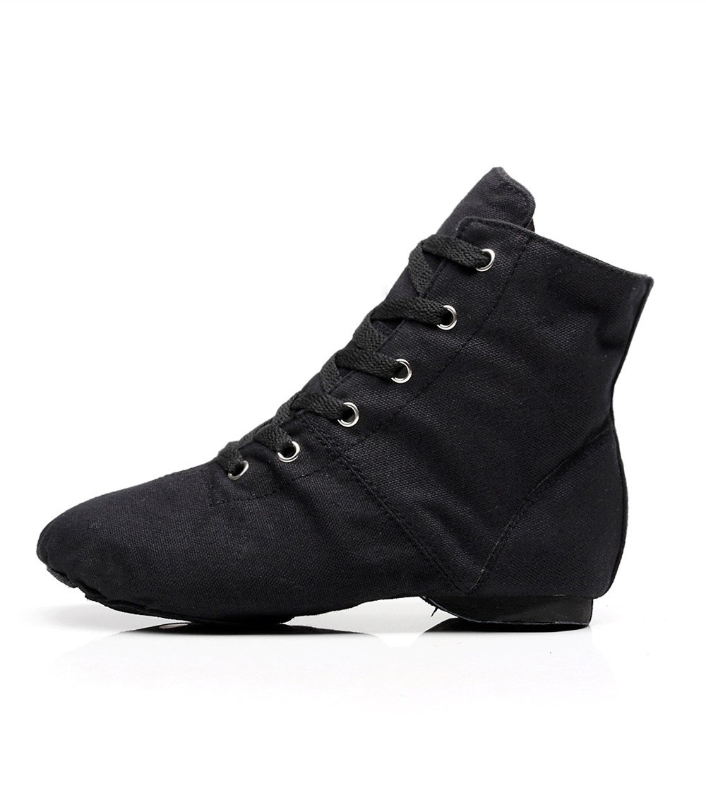 YOYODANCE Lace-up Canvas Dance Shoes Flat Jazz Boots for Women (US7, Black)