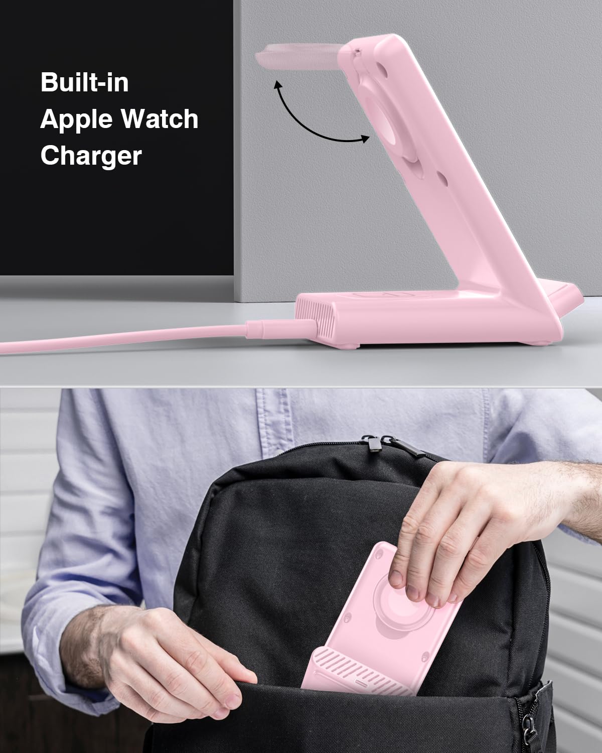 Wireless Charging Station,3 in 1 Wireless Charging Stand Made for Apple Watch Ultra 9 8 7 6 SE 5 4 3,Fast Wireless Charger Made for iPhone 15/Plus/Pro Max/14/13/12/11/X,for AirPods Pro(with Adapter)