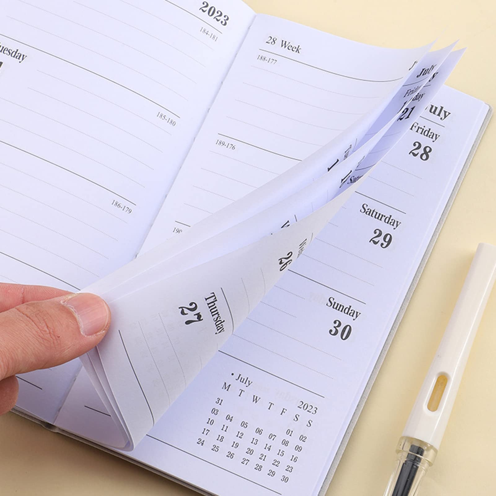 YOZUMD A6 Notebooks Schedule Book. Multifunctional Efficiency Manual Time Management 2023 A6 Mini Agenda Planner Notebook,Classic Ruled Diary Pad Office Supplies Beige