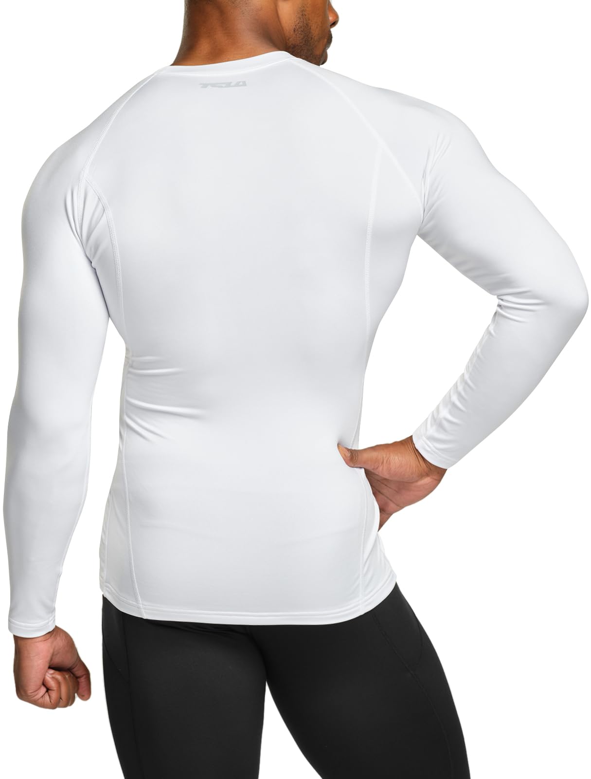 TSLA Men's Thermal Long Sleeve Compression Shirts, Athletic Base Layer Top, Winter Gear Running T-Shirt, Heatlock Round Neck White, Large