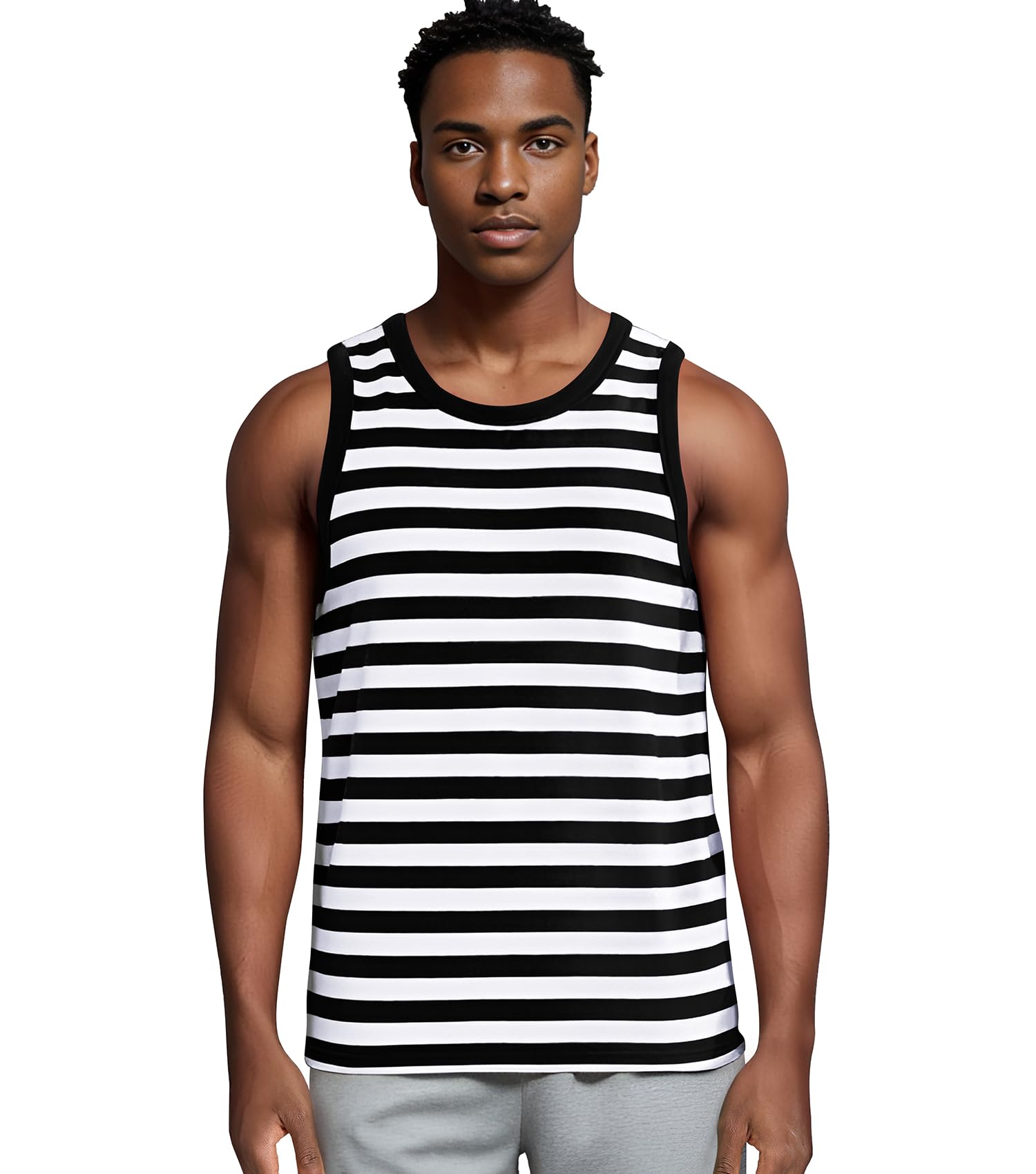 Zengjo Striped Tank Top Men(Black/White,S)