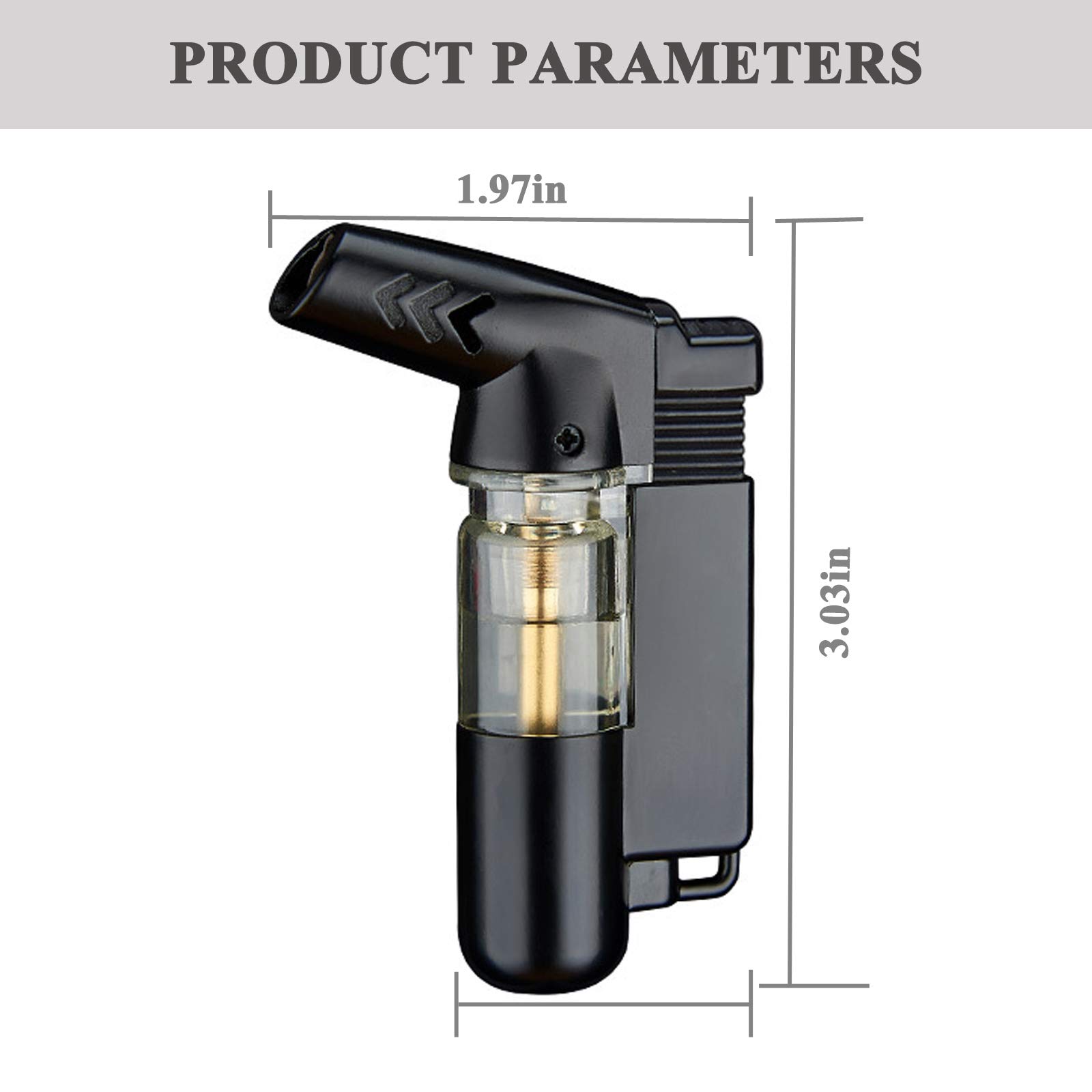 Torch Lighters,Windproof Lighter with Visible Window,Windproof Refillable Lighter,Adjustable Jet Flame,Used for Barbecue Kitchen Fireplace Candles etc,2 Pack(Gas not Included) (Black)