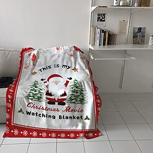 Throw Blanket,This is My Christmas Movie Watching Blanket Gnome Trees Bird Snowflake Super Soft Microfiber Warm Blanket for Couch Lightweight Blanket for Bed Chairs,50x80 Inch