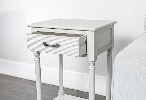 Winter Stone Finished Wooded End Table with Drawer and Storage Shelf, Easy No-Tool Assembly, Black Metal Handle, Smooth Wood Glides for Effortless Use. End Table Nightstand