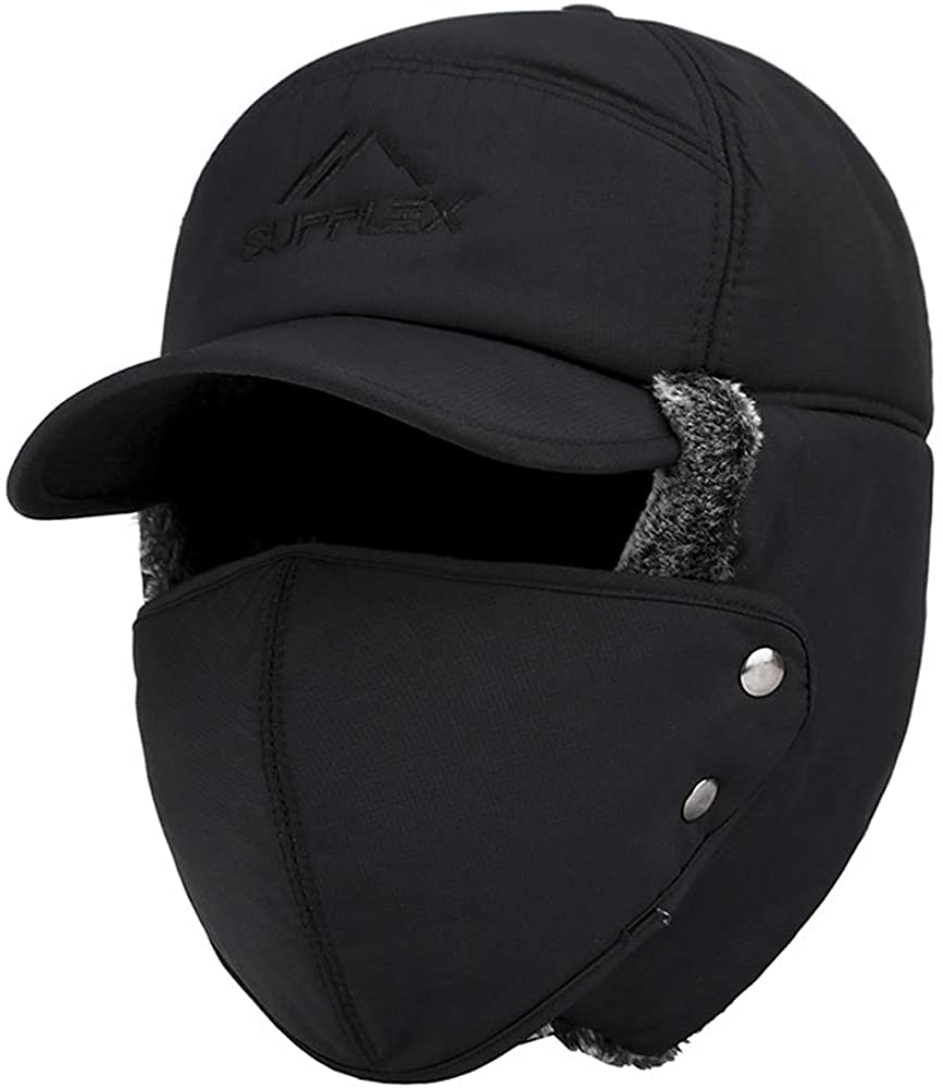 Winter Trapper Hat for Men Ushanka Russian Ski Hunting Cap Baseball Hat with Earflaps Windproof Mask Balaclava Women Warm Fur Snow Hat