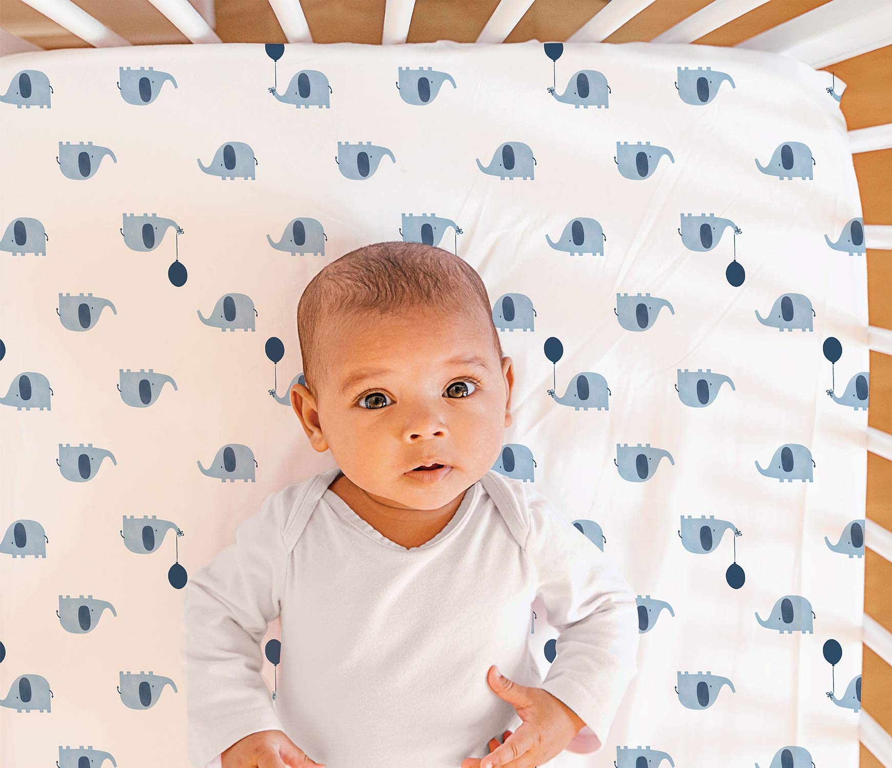 The Peanutshell Crib Sheet Set for Boys or Girls | Blue Elephant & Tribal Stripe | 2 Pack Set