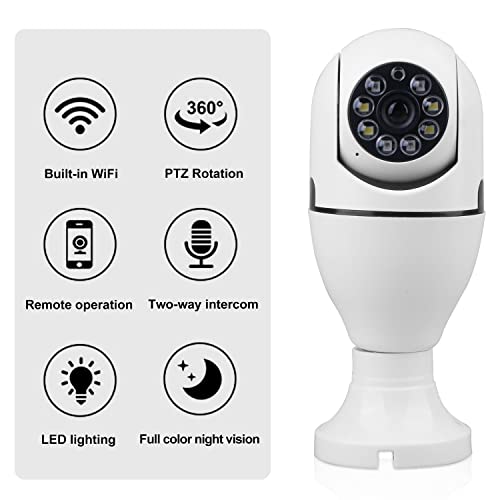 Wireless WiFi Light Bulb Camera: 2 Pack Light Socket Camera 360 Security Camera 2.4GHz Remote Access Night Vision Home Dome Camera for Indoor Outdoor Home Pet