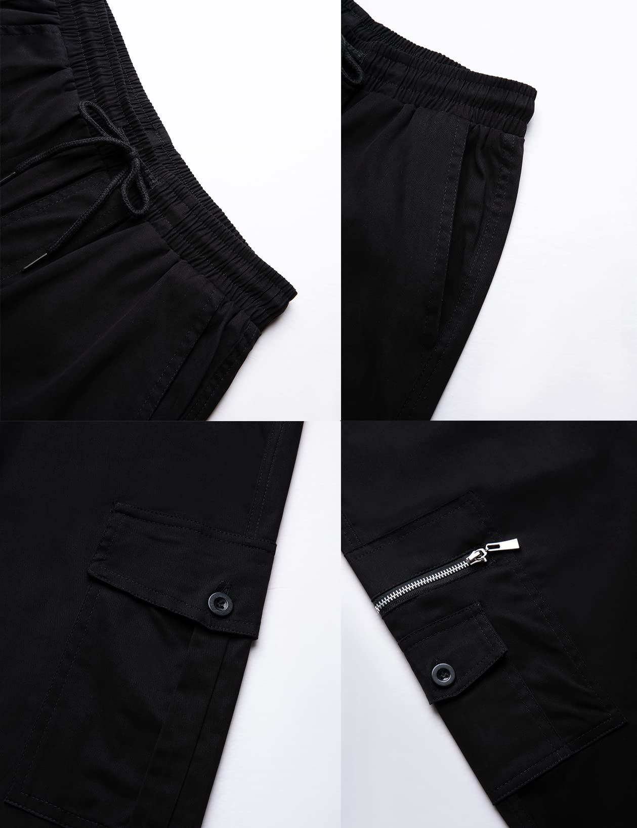 THWEI Mens Cargo Pants Casual Drawstring Athletic Jogger Sports Outdoor Trousers Black XL