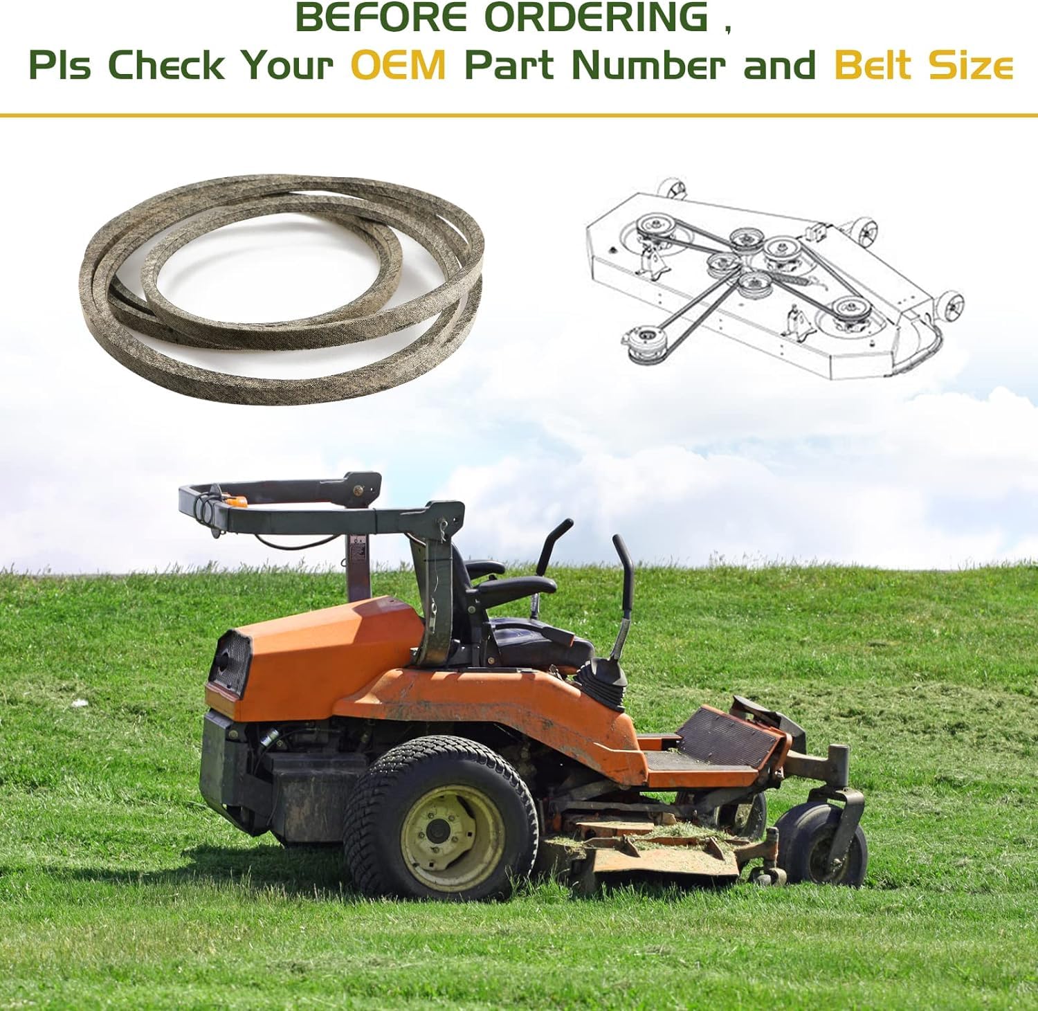Youxmoto Lawn Mower Deck Belt 1/2"X67" Made with Aramid Cord fits for Cub Cadet/MTD/Troy-Bilt 754-0498 954-0498 954-04317A 754-04317A