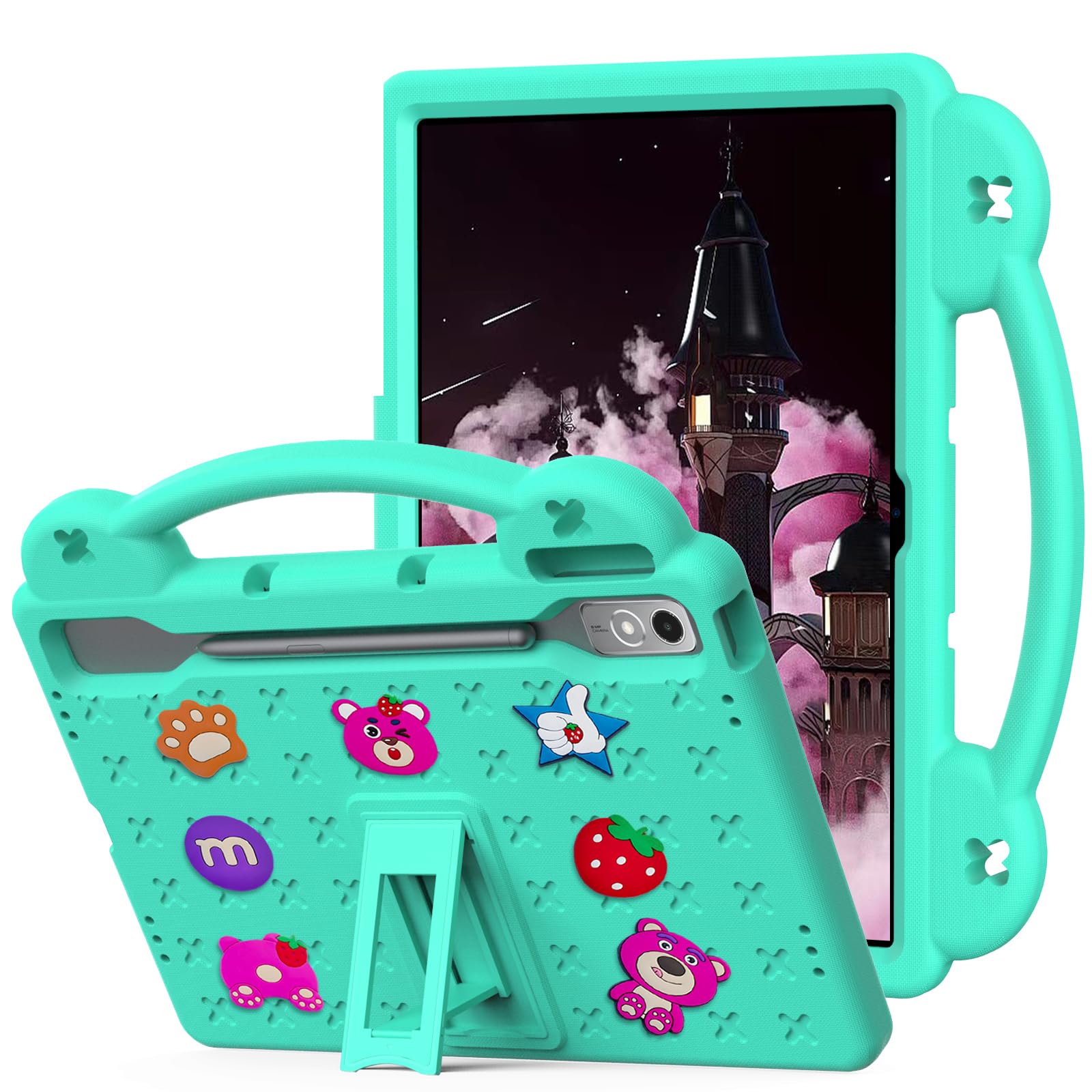 YRH for Lenovo Tab P12 12.7 inch Case 2023 (TB370FU), Kids EVA Stand Handle Protective Cover for Lenovo P12 Tablet Case, Rose