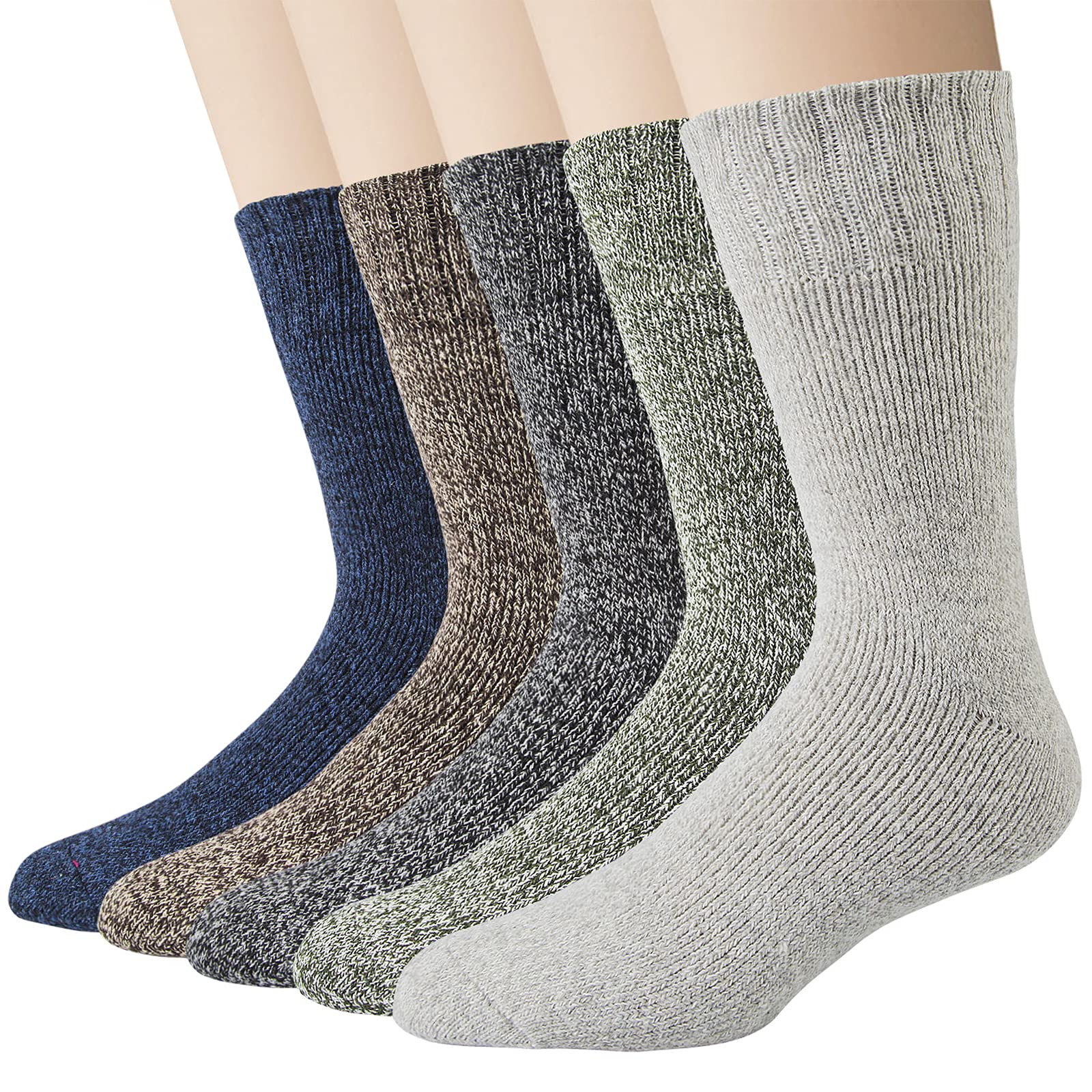 YSense 5 Pairs Mens Wool Socks Winter Warm Thick Socks Knit Causal Crew Socks for Men