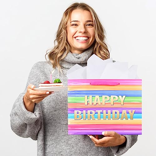 ZGORENDZ 14'' Large Gift Bag with Card and Tissue Paper for Birthdday Party