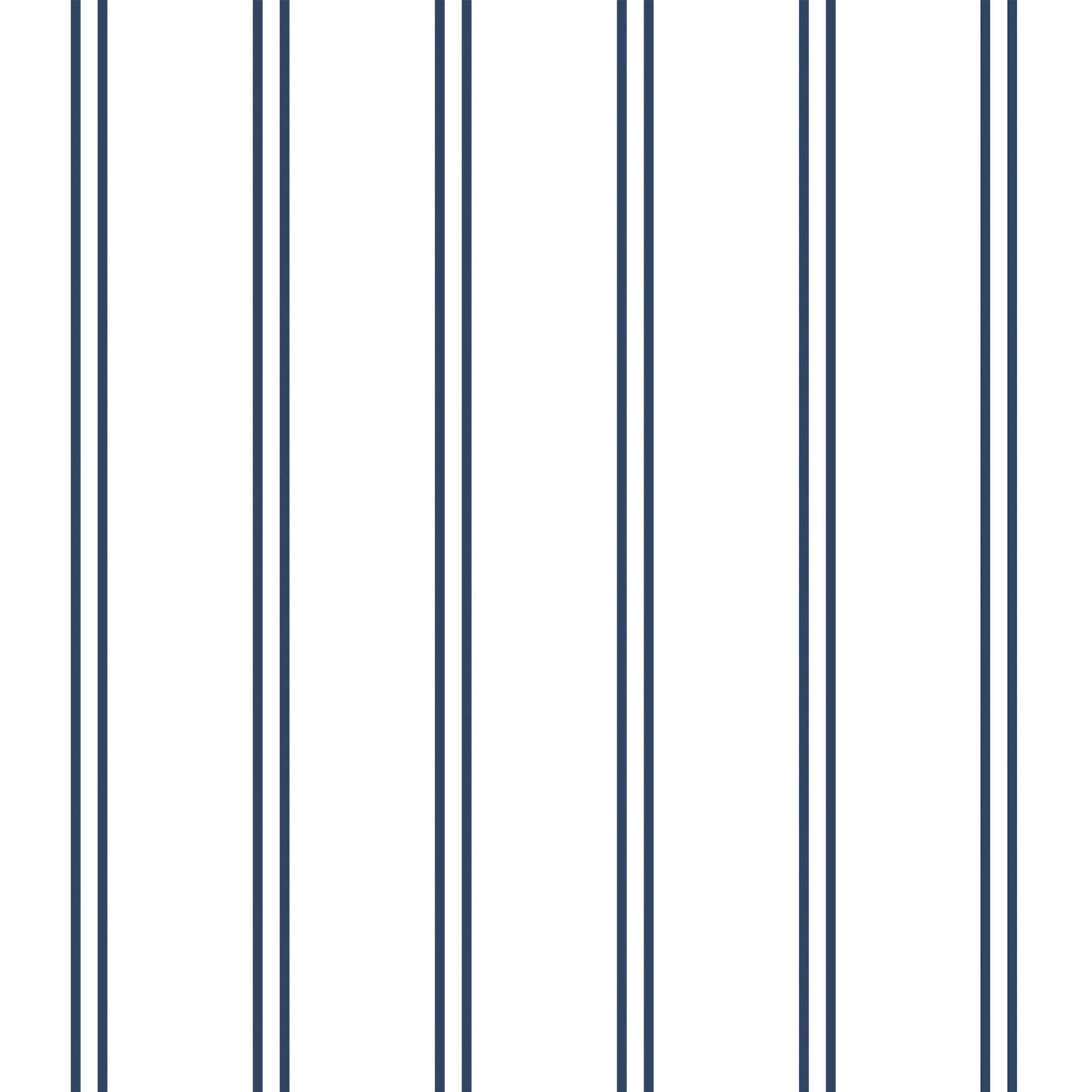 Wake In Cloud - Striped Comforter Set, Ticking Stripe Vertical Pinstripe Neutral Farmhouse Pattern Printed, Soft Lightweight Bedding, 3 Pieces, Navy White, Queen Size
