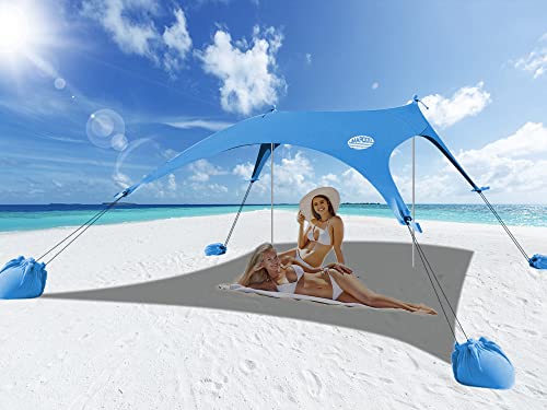 UMARDOO Family Beach Tent Sun Shade Canopy 10×10FT with 2 Aluminum Poles, UPF 50+ UV Protection Easy Setup Pop Up Portable Sun Shelter with Carrying Bag (Blue)