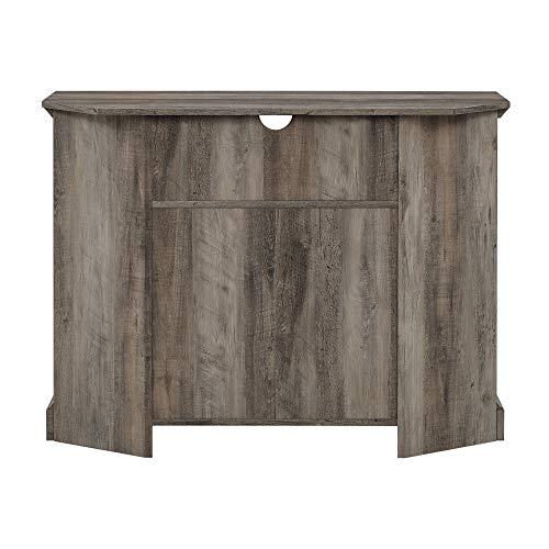 Walker Edison Laredo Modern Farmhouse Double Grooved Door Corner TV Stand for TVs up to 50 Inches, 44 Inch, Grey