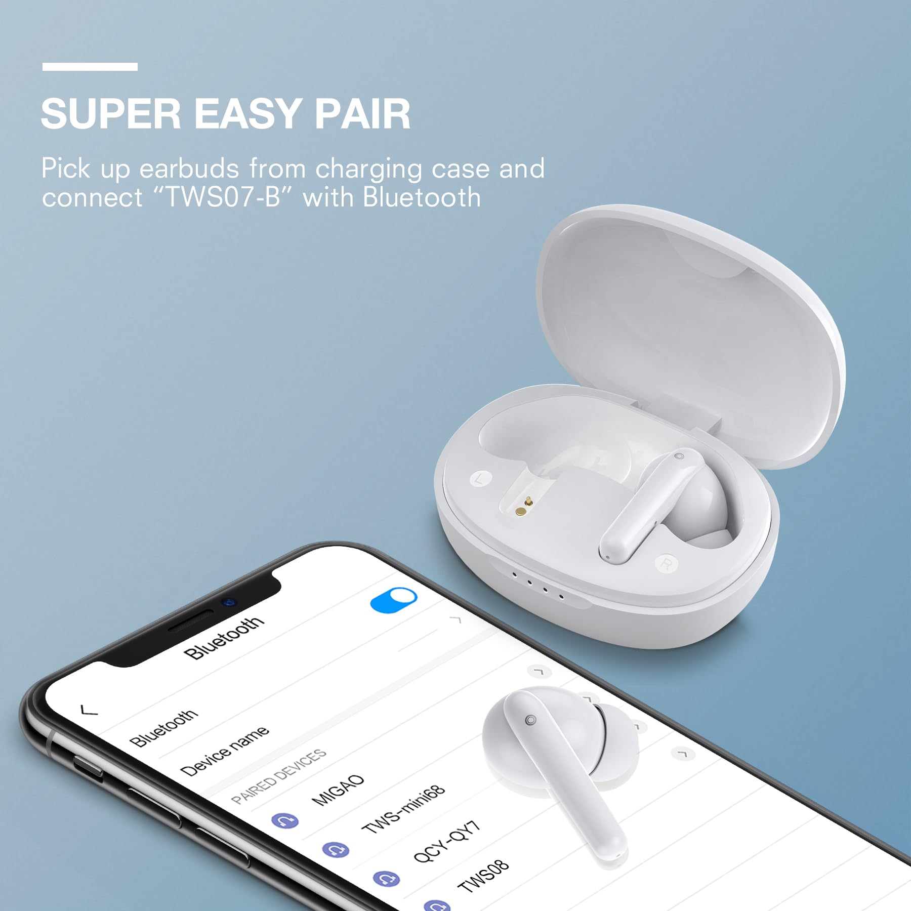 YW YUWISS Bluetooth 5.0 True Wireless Earbuds Touch Control with Charging Case Cordless in Ear Headphones IPX4 Waterproof with Noise Cancelling Mic for Apple iPhone Android Samsung (White)