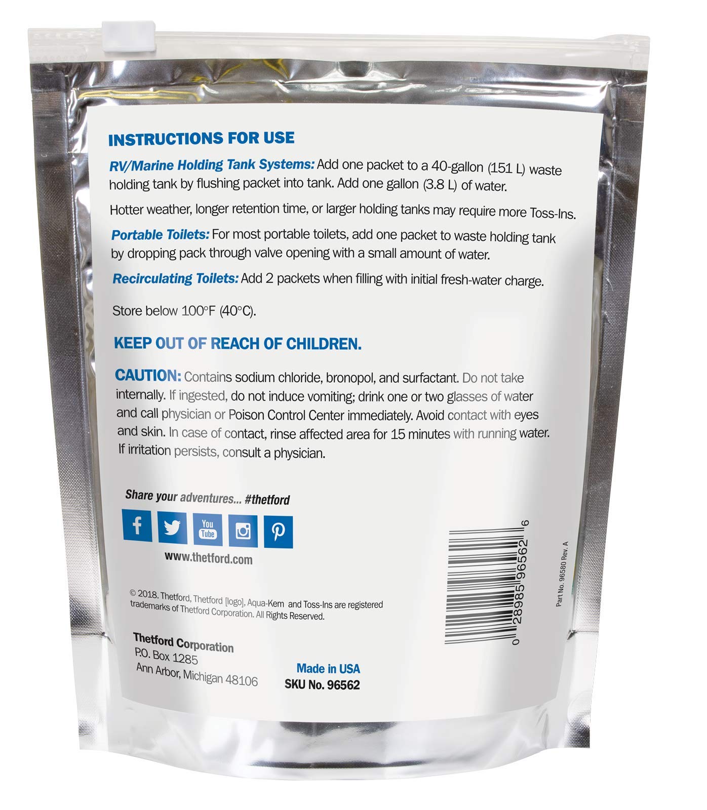 Thetford Aqua-KEM Garden Mist Toss-Ins RV Holding Tank Treatment - Deodorant/Waste Digester/Detergent - Pack of 16 96562
