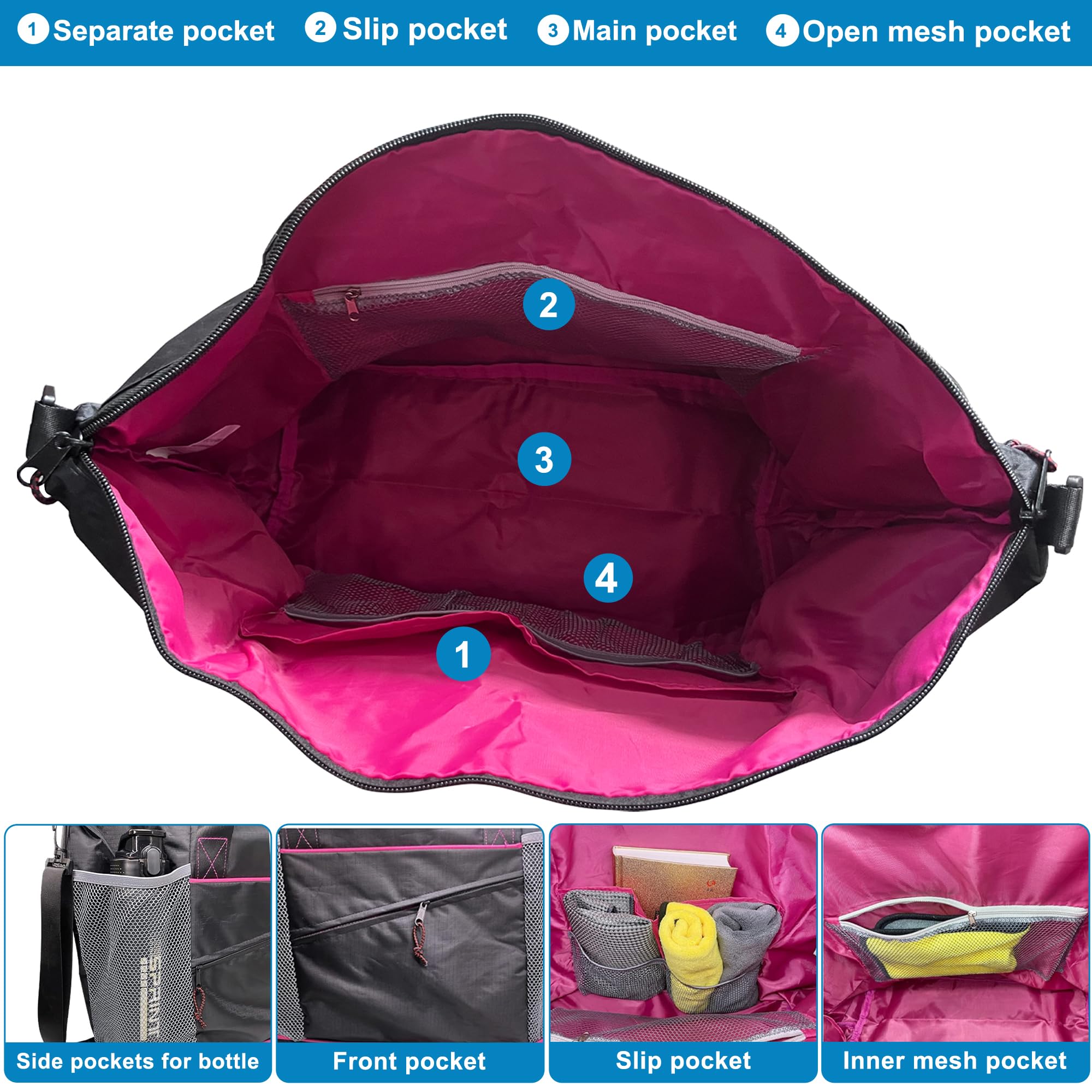 Women Gym Bag, Tote Bag for Sports Large Capacity, Shoulder Weekender Overnight Bag Storage Personal Stuff
