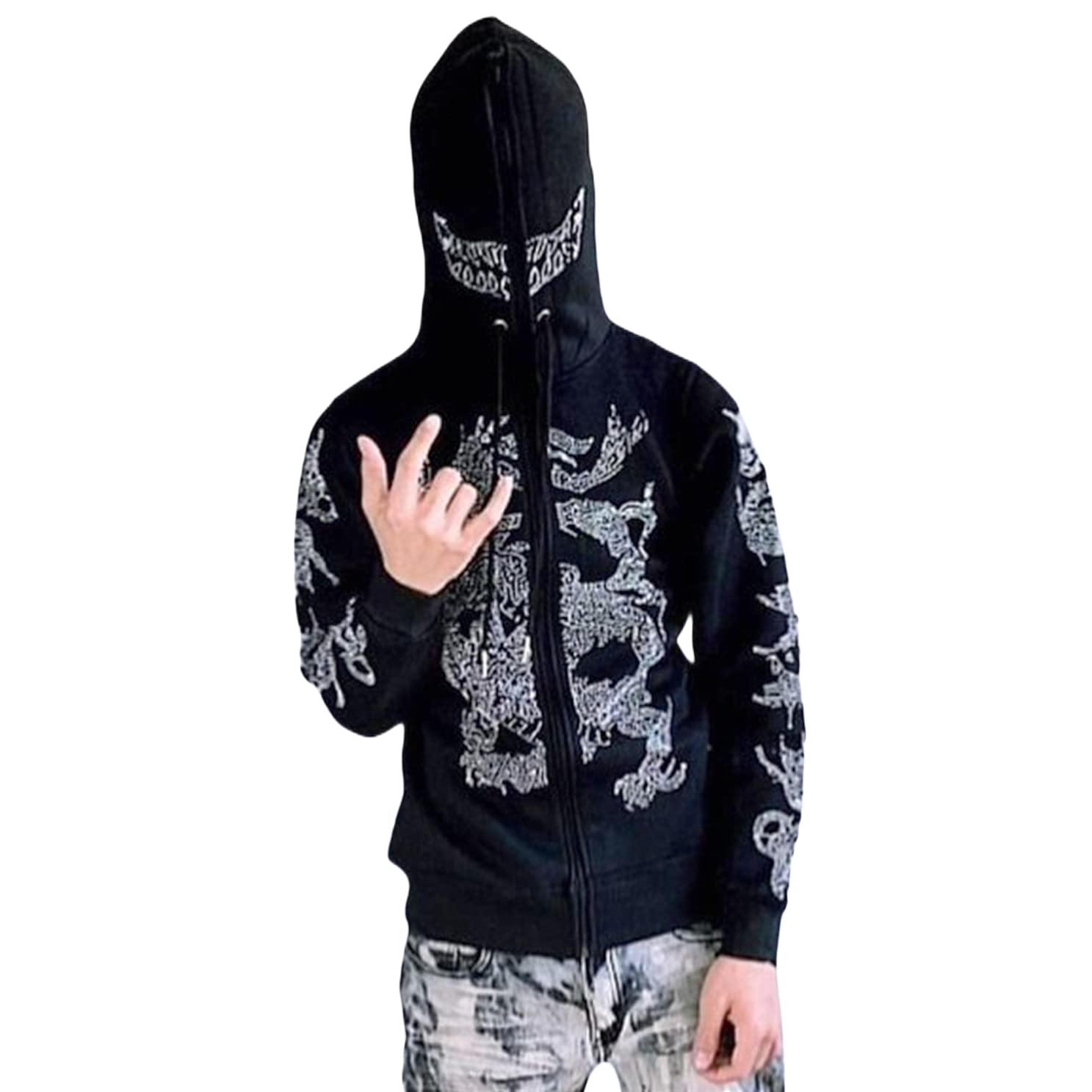 Women Men Rhinestone Graphic Zip up Hoodies Unisex Casual Oversized Jacket Coat Goth Punk Loose Sweatshirt (B-black dragon,M)