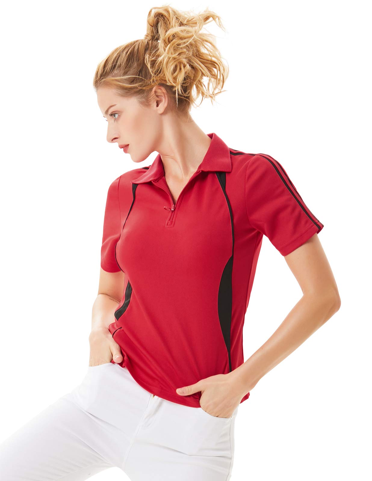 Women's Moisture Wicking Short Sleeve Competitor Polo Shirt(S,Red #23)