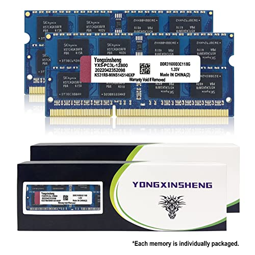 Yongxinsheng DDR3 / DDR3L 16GB Kit (8GBx2) Laptop RAM 1600MHz PC3L/PC3-12800 SODIMM Non-ECC Unbuffered 1.35V/1.5V 2Rx8 Dual Rank 204 Pin CL11 Notebook Computer Memory Upgrade Module(Blue)