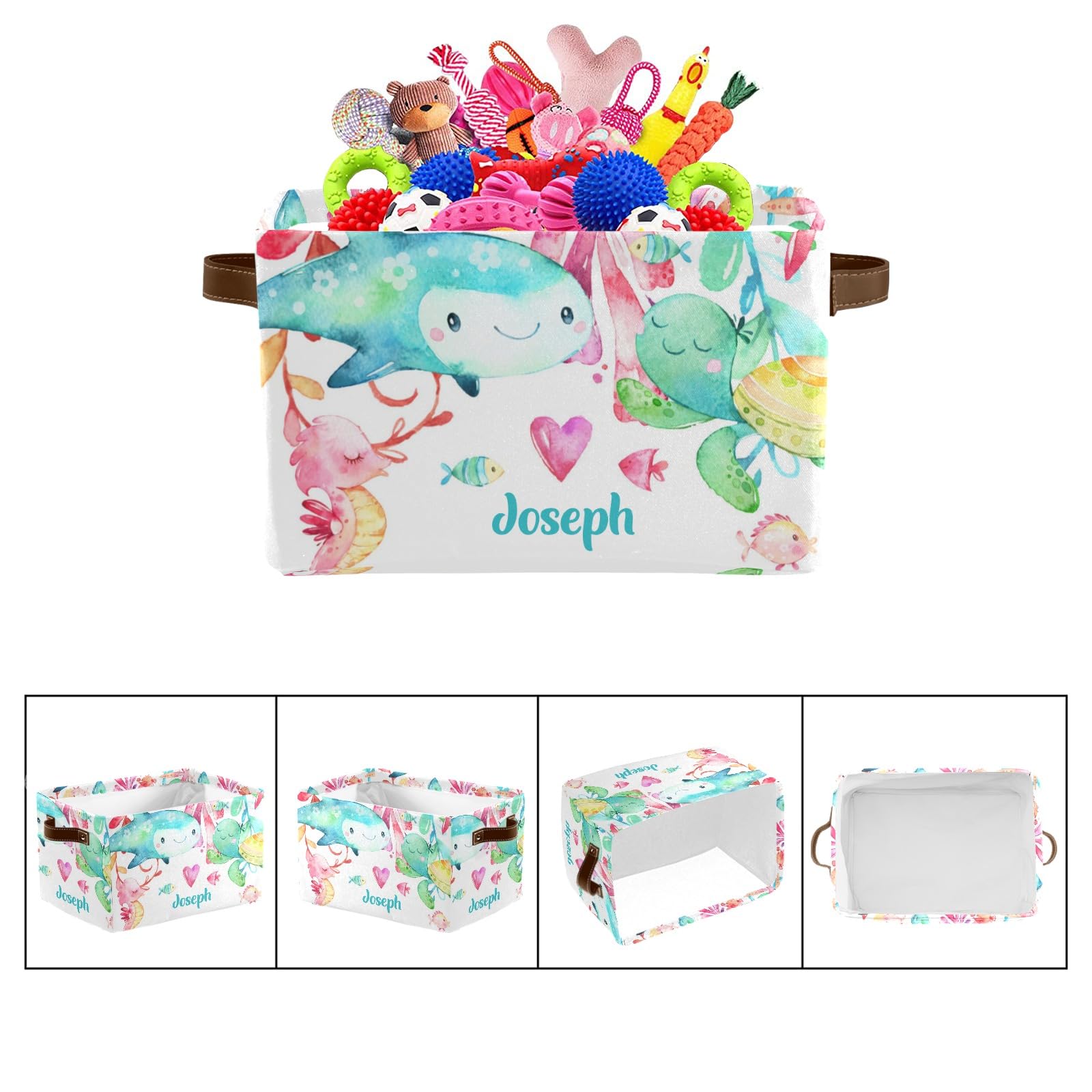 Under the Sea Ocean Personalized Storage Bins Baby Shelf Basket Custom Organizer with Handle for Bedroom Nursery Toy 2 Packs