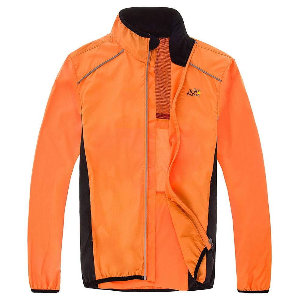 YVO Cycling Raincoat, Rain Jacket Waterproof Coat Windproof Raincoat, Lightweight, Back Breathable Mesh & Reflective Strip & Pockets Design, Unisex for Men Women Adults Teens (Orange, Medium)
