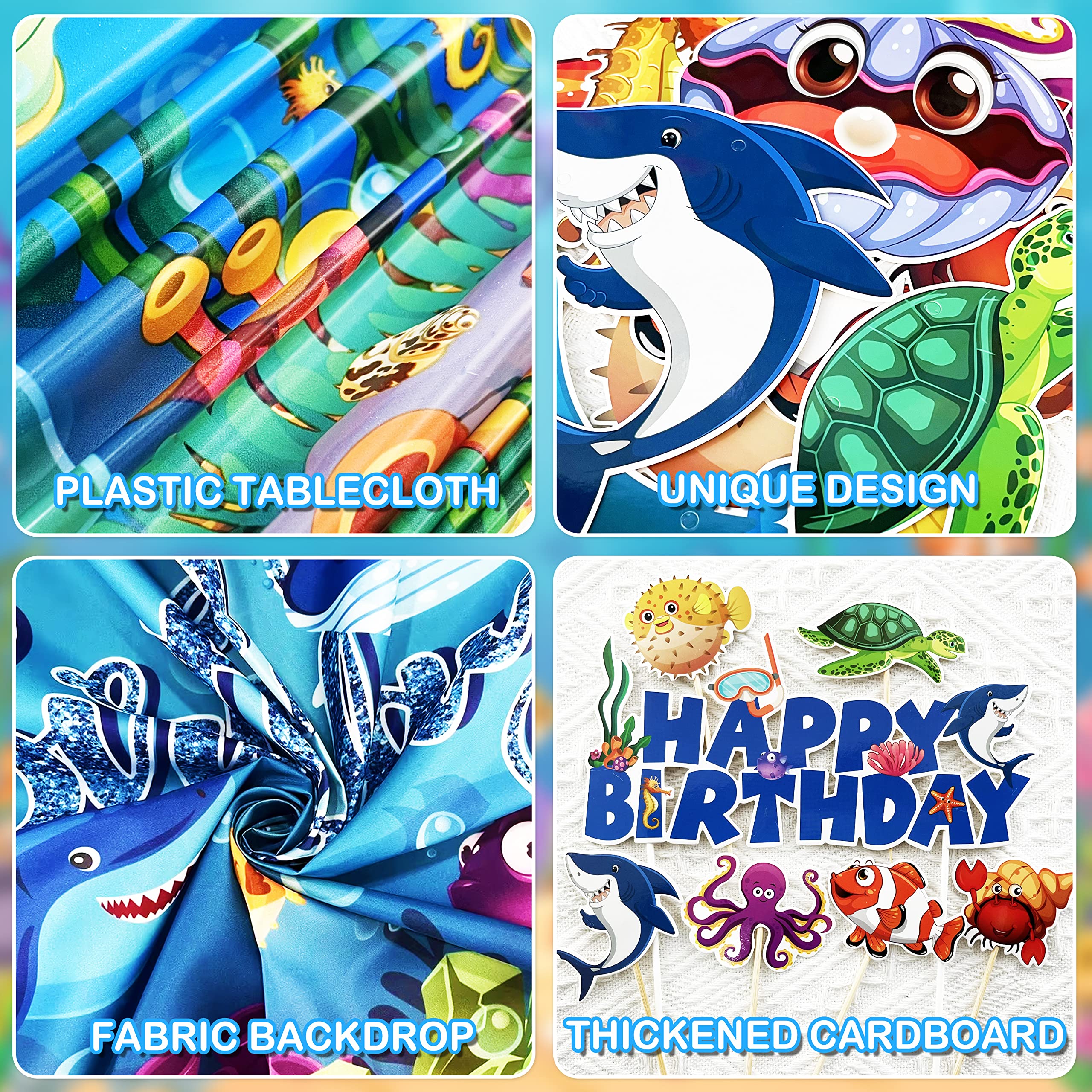 Under the Sea Party Decorations 98Pcs, Ocean Theme Birthday Party Supplies Include Backdrop Tablecloth Bubble Garlands Cake Topper Ocean Animals Balloons for Pool Beach Party Baby Shower (Ocean-01)