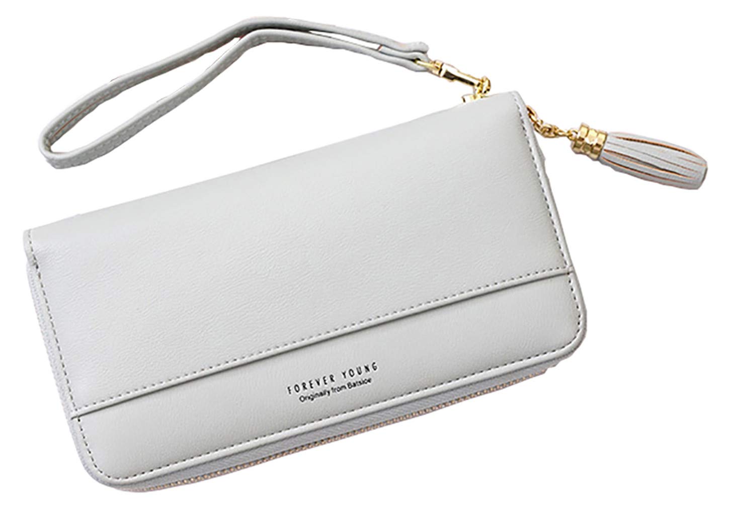 Women's Wallets Tassel zipper Bifold Ladies Cluth Wristlet Wrist Strap Large Capacity Hand-held Long Purse (Green)