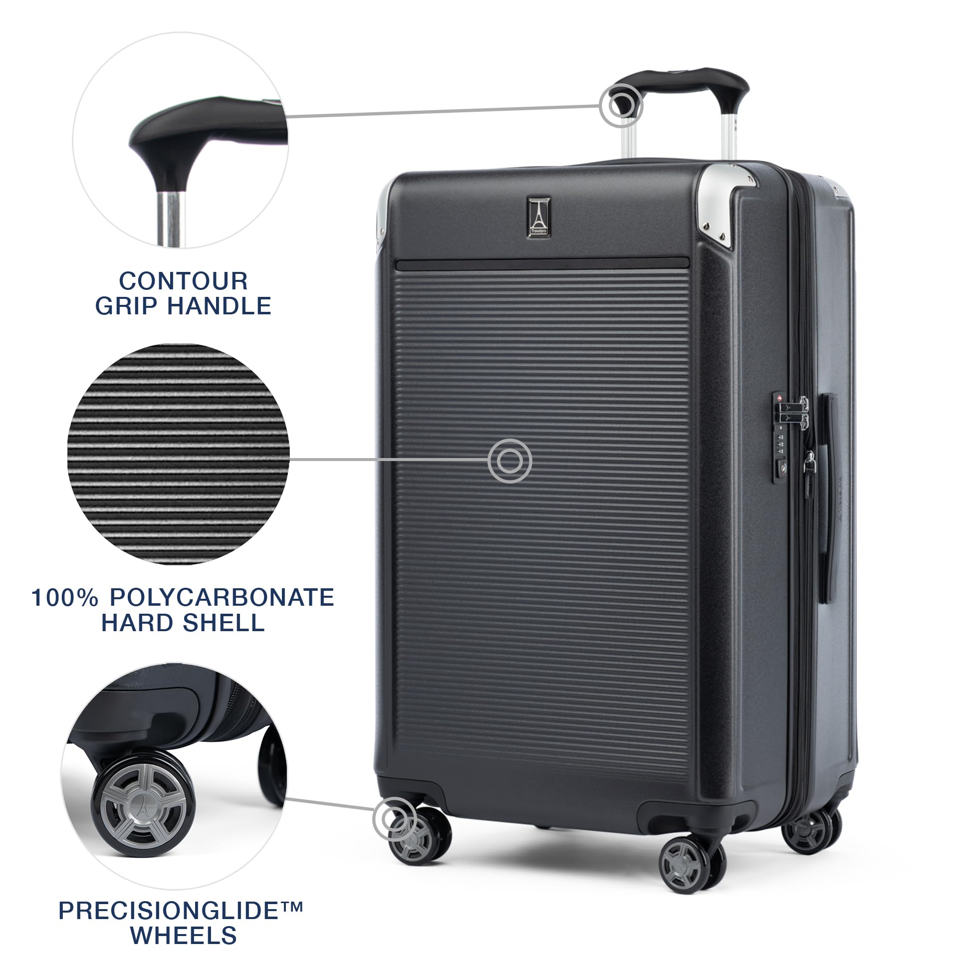 Travelpro Platinum Elite Hardside Expandable Checked Luggage, 8 Wheel Spinner, TSA Lock, Hard Shell Polycarbonate Suitcase, Shadow Black, Checked Large 28-Inch