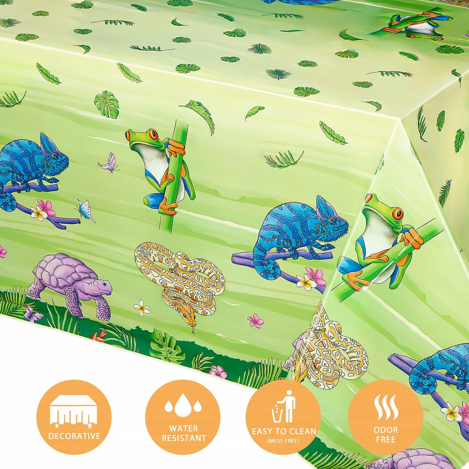 WERNNSAI Reptile Party Tablecloth - 1 PC Birthday Party Decorations 54’’ x 108’’ Disposable Table Covers for Kids Boys Party Family Dinner Camping Snakes Turtles Lizards Party Supplies