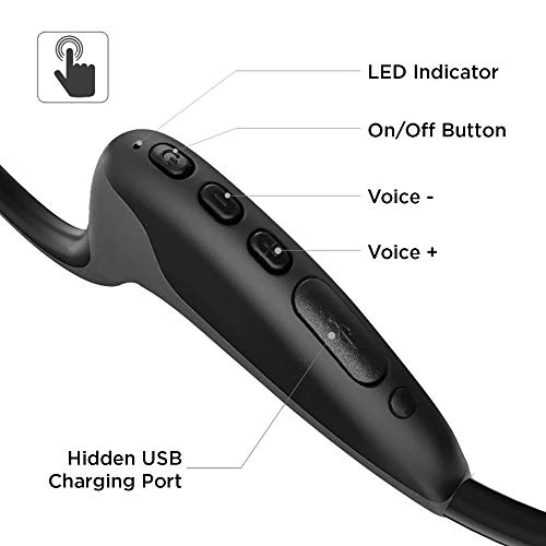 Vibez Bone Conduction Headphones Portable Open Ear Headset Wireless Bluetooth 5.0 Connectivity Sweat Resistant Sports Earphones with Microphone Volume Control for Running Hiking Driving Bicycling Grey