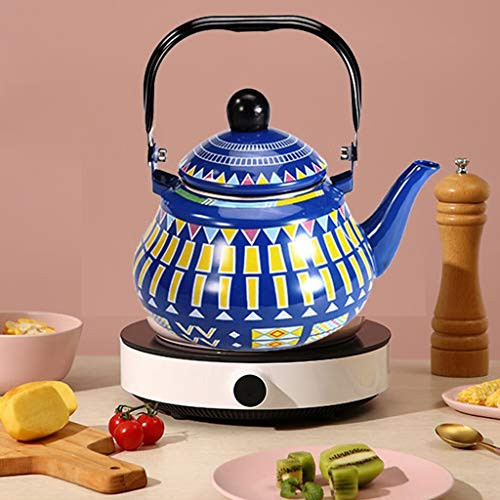 ZNZN Enamel Kettle Large Capacity Kettle Creative Gas Stove Geometric Pattern Teapot (1.5L/50.70Z, 2L /67.6OZ, 2.5L /84.5OZ) Multifunctional Water Kettle (Color : B, Size : 1.5L (50.70Z))