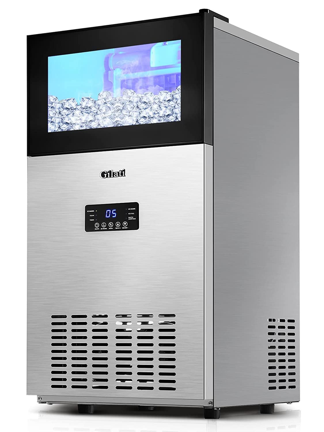 Upgraded Commercial Ice Maker Machine 160LBS/24H with 35LBS Storage Bin, 15Inch Wide Ready 11-20 Mins Under Counter/Freestanding Stainless Steel Large Ice Machine