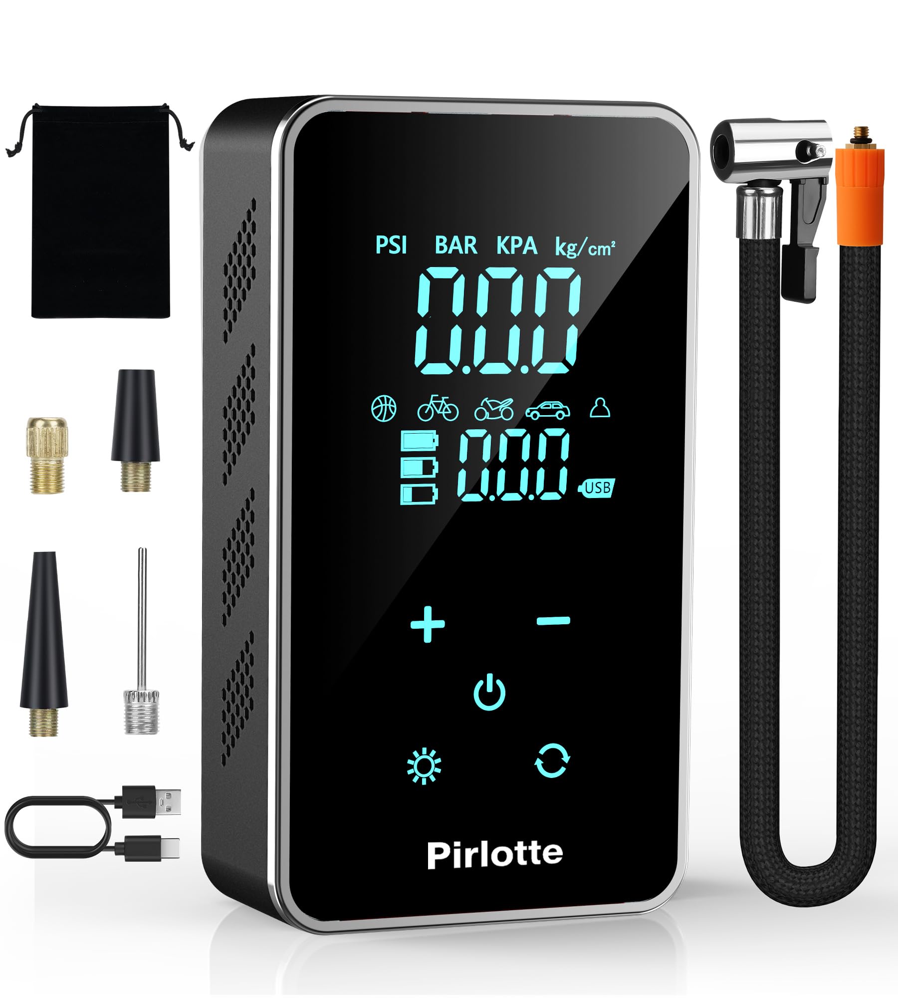 Tire Inflator Portable Air Compressor-Air Pump for Car-18000mAh Electric Air Compressor-Portable Air Pump Cordless-150 PSI Tire Pump with Touch Screen/Gauge/Light for Motorcycle, Bike, Ball(Black).