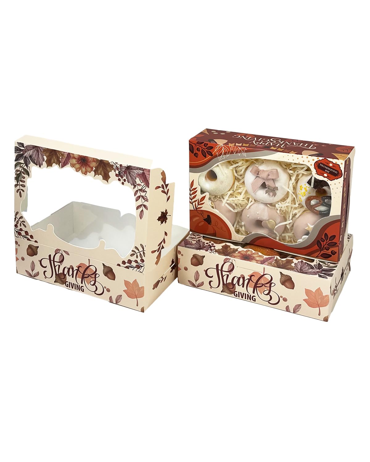 Thanksgiving Bakery Boxes with Window 9x6x2.5 inches Pastry Boxes Mini Cookie Boxes for Festival Bakerys Thick & Sturdy (24 Packs)