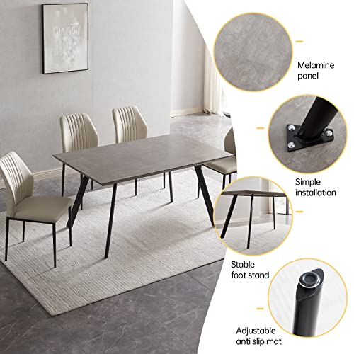 ZckyCine 47.2-inch Four-Person Dining Table Set with 2 Benches, Metal Frame and Wooden Combination, Space-Saving Design, Suitable for Home Kitchens and Restaurants (3-Piece Set)