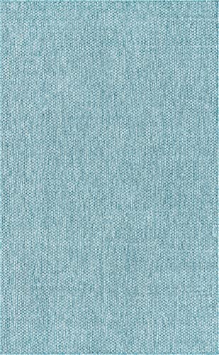 Unique Loom Collection Casual Transitional Solid Heathered Indoor/Outdoor Flatweave Area Rug (5' 3" x 8' Rectangle, Aquamarine/Ivory)