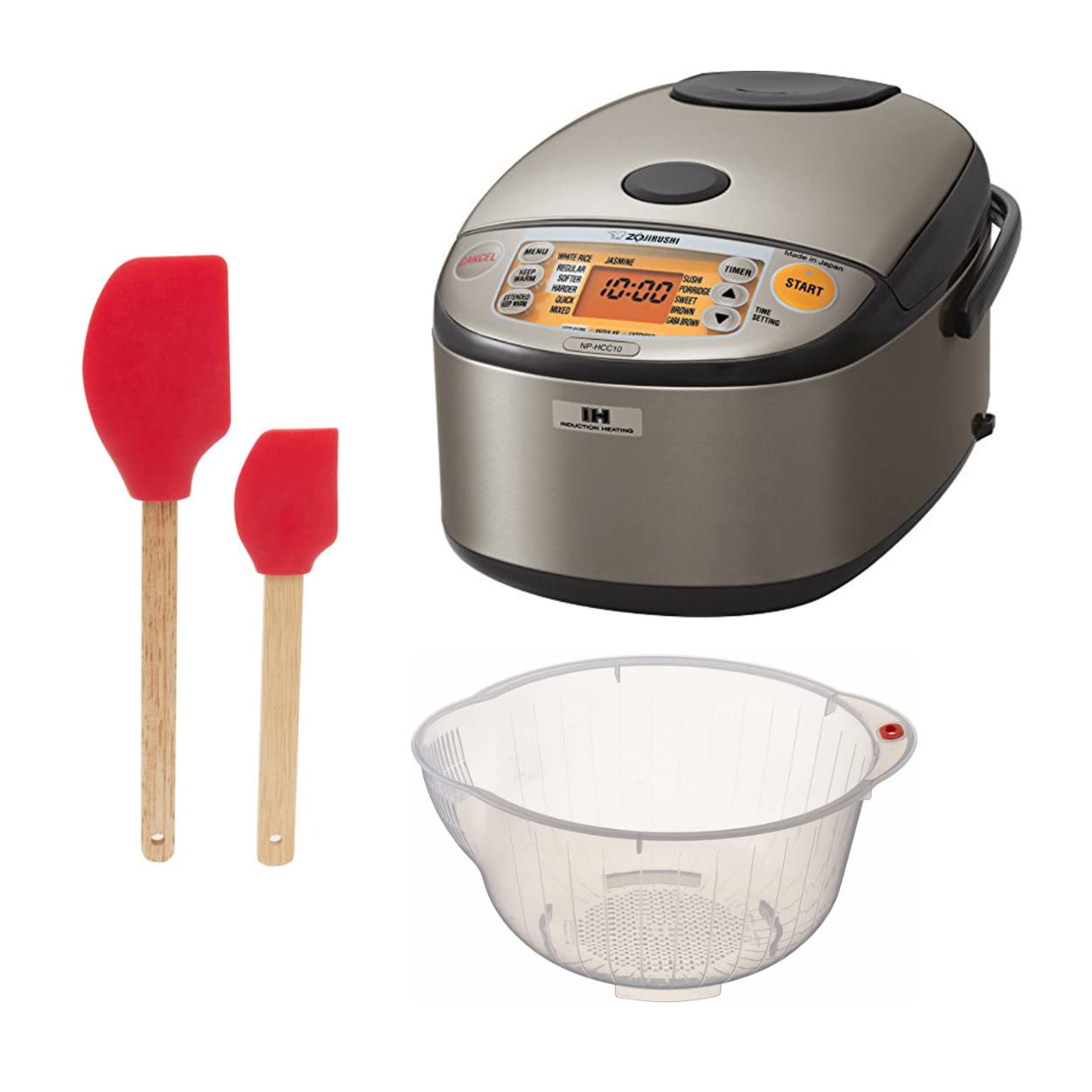 Zojirushi Induction Heating System Rice Cooker and Warmer Bundle with 9.5-inch Rice Washing Bowl and HDS Trading 2-Piece Silicone Spatula (3 Items)
