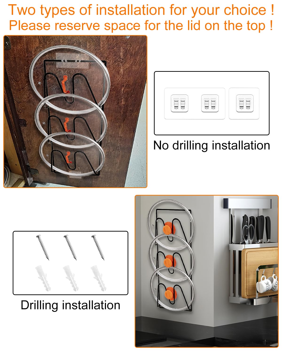 Whtawtaw 2 Pack Iron Pot Lid Organizer Rack, 6-Tier V-Wall Pot Lid Holder, Rust Resistant, Black