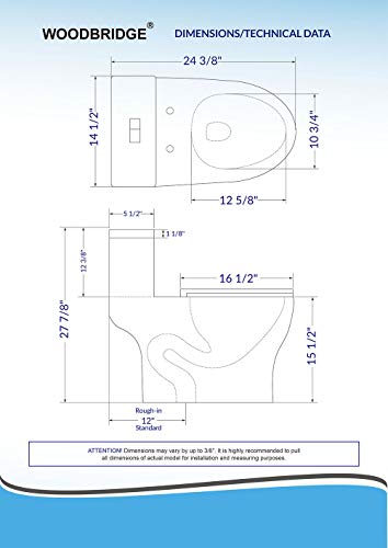 WOODBRIDGEE T-0031 Short Compact Tiny Dual Flush 1.28 GP One Piece Toilet with Soft Closing Seat,1000 Gram MaP Flushing Score Small Toilet,White