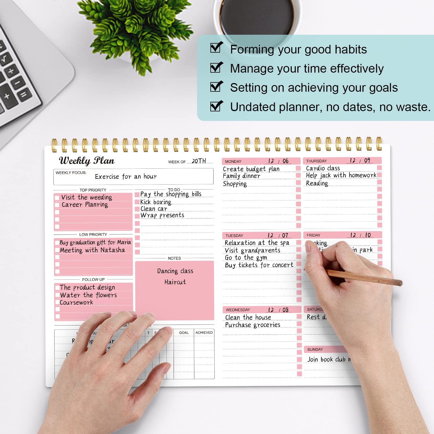 Weekly Planner Notepad Undated Weekly Goals Schedule Planner To Do List Notebook Planning Pad Calendars Organizers Habit Tracker Journal for Man & Women,52 Weeks (8.5x12")