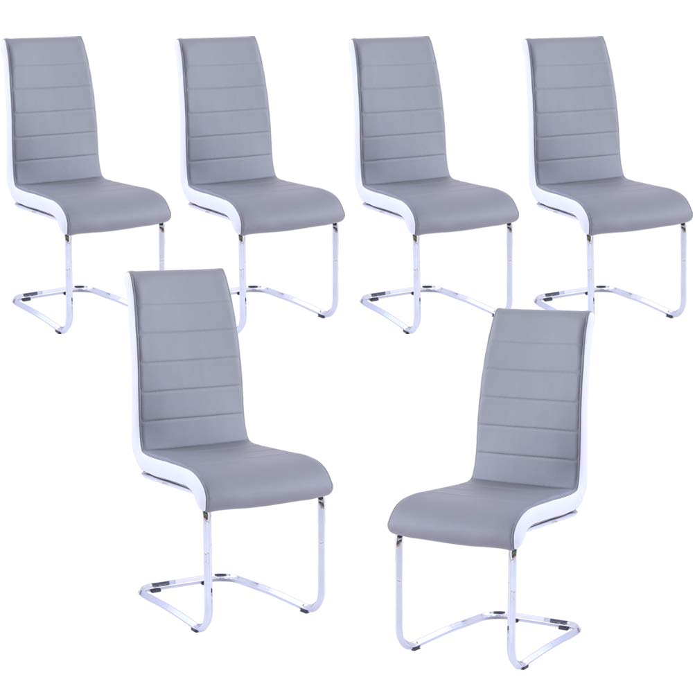 WENYU Dining Chairs Set of 6 - Modern Dining Chairs with Chrome Legs, Faux Leather Dining Room Chairs Kitchen Chairs, Comfortable Side Chairs of 6 Pieces - Grey