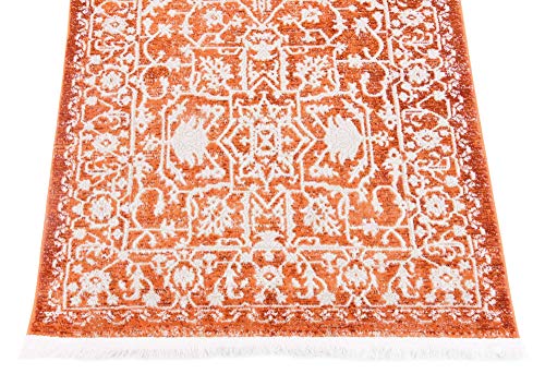 Unique Loom Traditional Classic Intricate Design with Distressed Vintage Detail, Area Rug, 2' 7 x 10' 0 Runner, Terracotta/Ivory