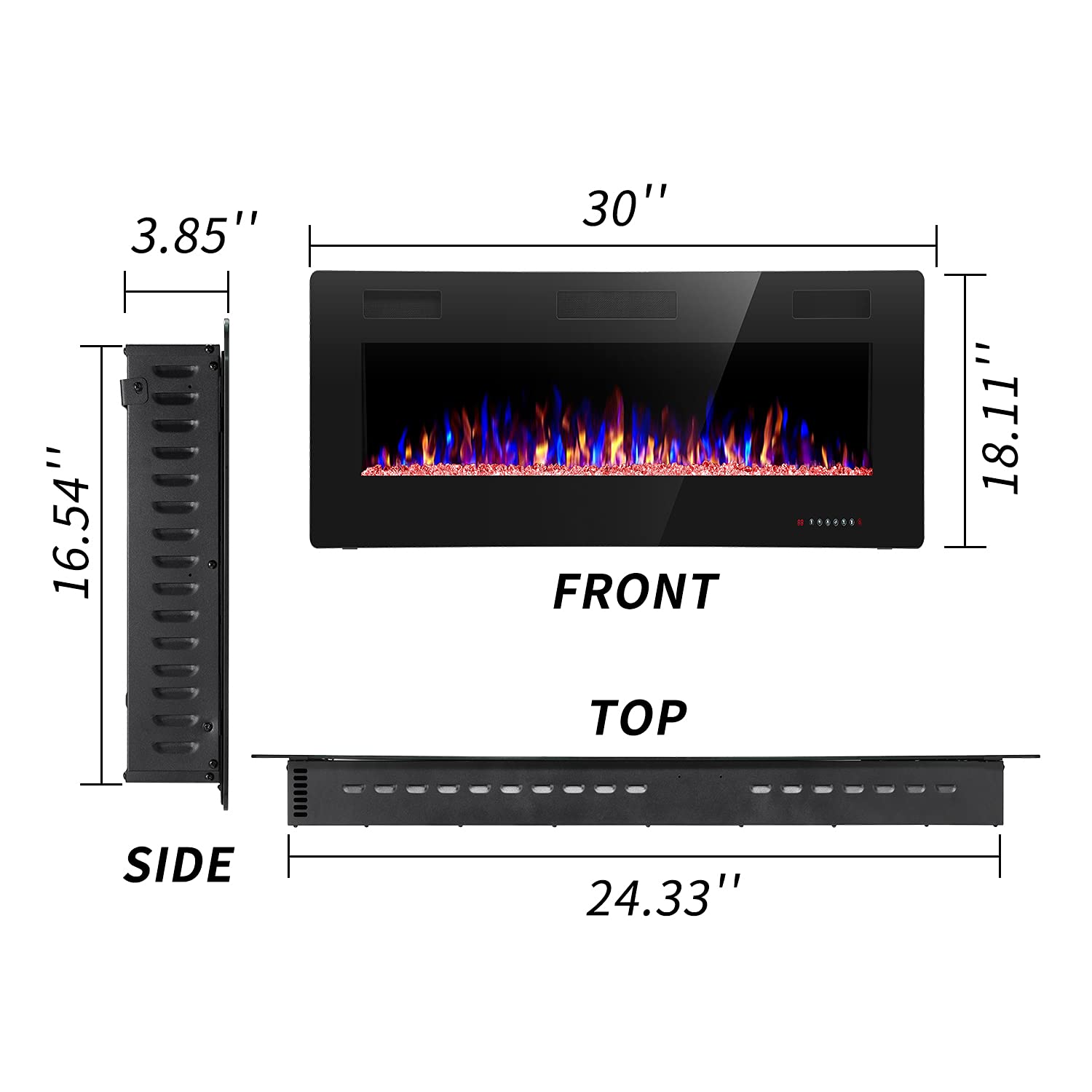 ZAFRO Electric Fireplace 30'' with Remote Control, Recessed Wall Mounted Electric Fireplace with Adjustable 12-Color Flame Brightness & Speed