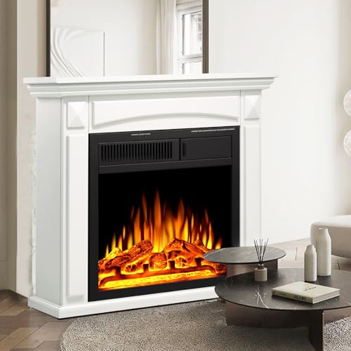 ZAFRO Electric Fireplace Heaters Indoor Use,Realistic Flame with Adjustable Brightness Fireplace,Living Room, Bedroom Fireplace TV Stand,Remote Control,750W/1500W, White