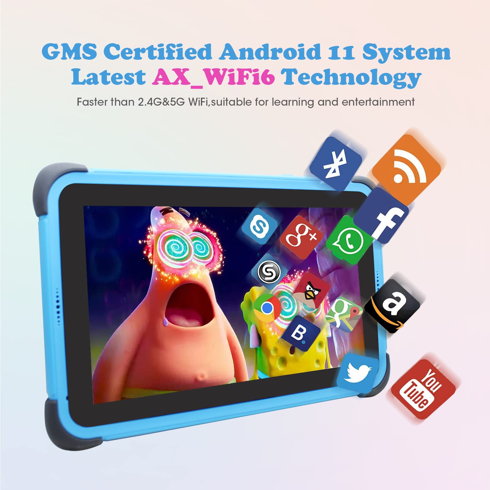 weelikeit Kids Tablet 8inch, Android 11 ChildrenTablet with AX WiFi6, 2GB RAM 32GB ROM, 1280 * 800 HD Display,4500 mAh,Parental Control Tablet with Installed Kids APP,with Stylus(Pink)